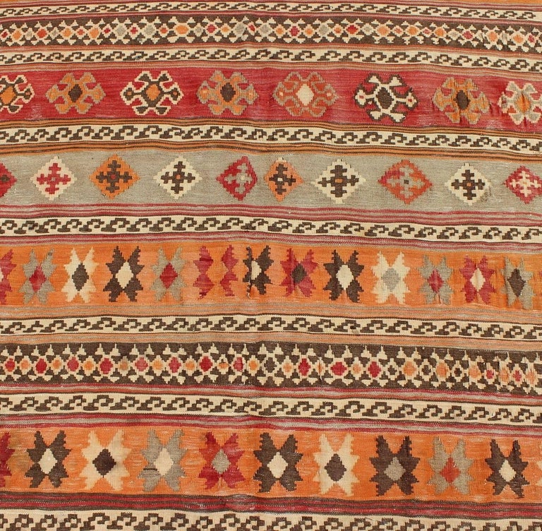 Antique Moroccan Kilim with Embroidery in Red, Orange, Gray and Brown ...