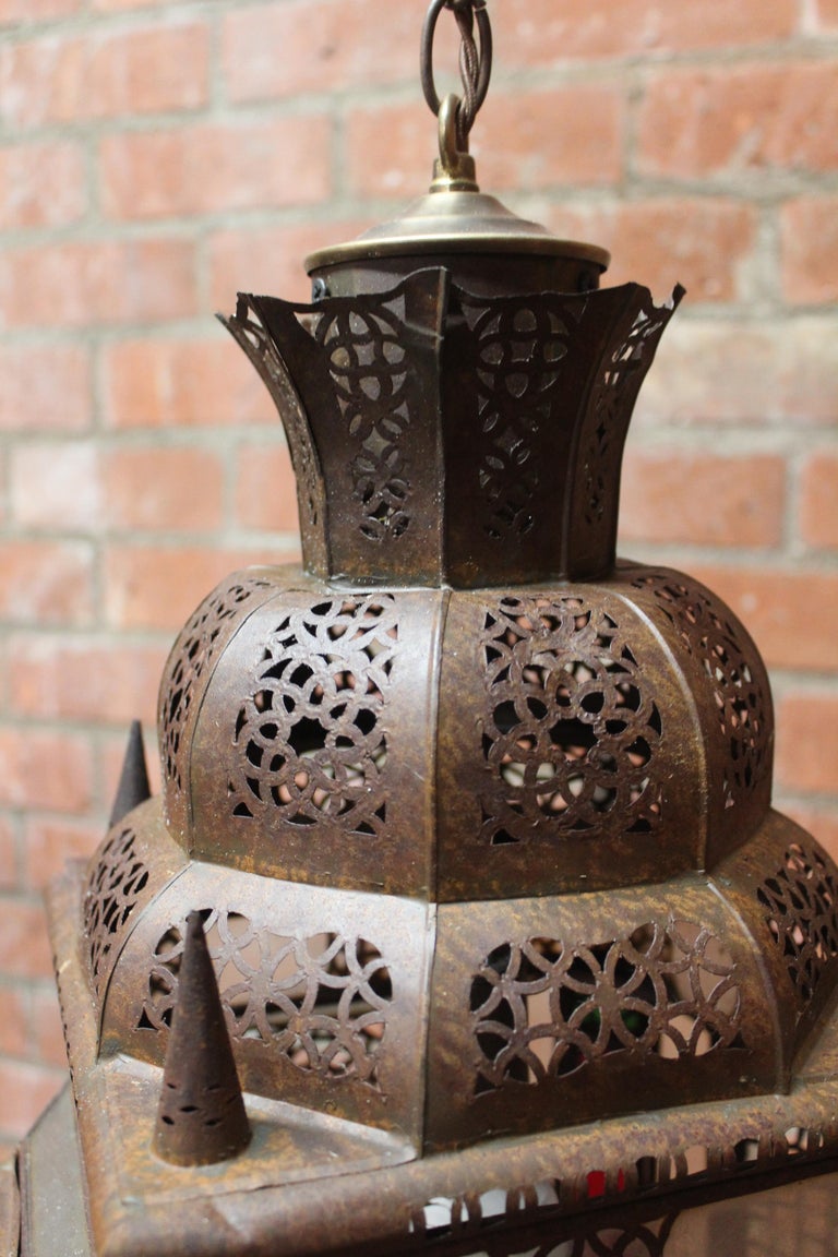 Antique Moroccan Moorish Hanging Lantern Pendant Light For Sale at 1stDibs