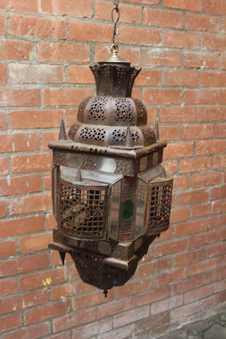 Antique Moroccan Moorish Hanging Lantern Pendant Light For Sale at 1stDibs