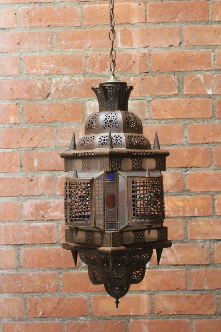 Antique Moroccan Moorish Hanging Lantern Pendant Light For Sale at 1stDibs