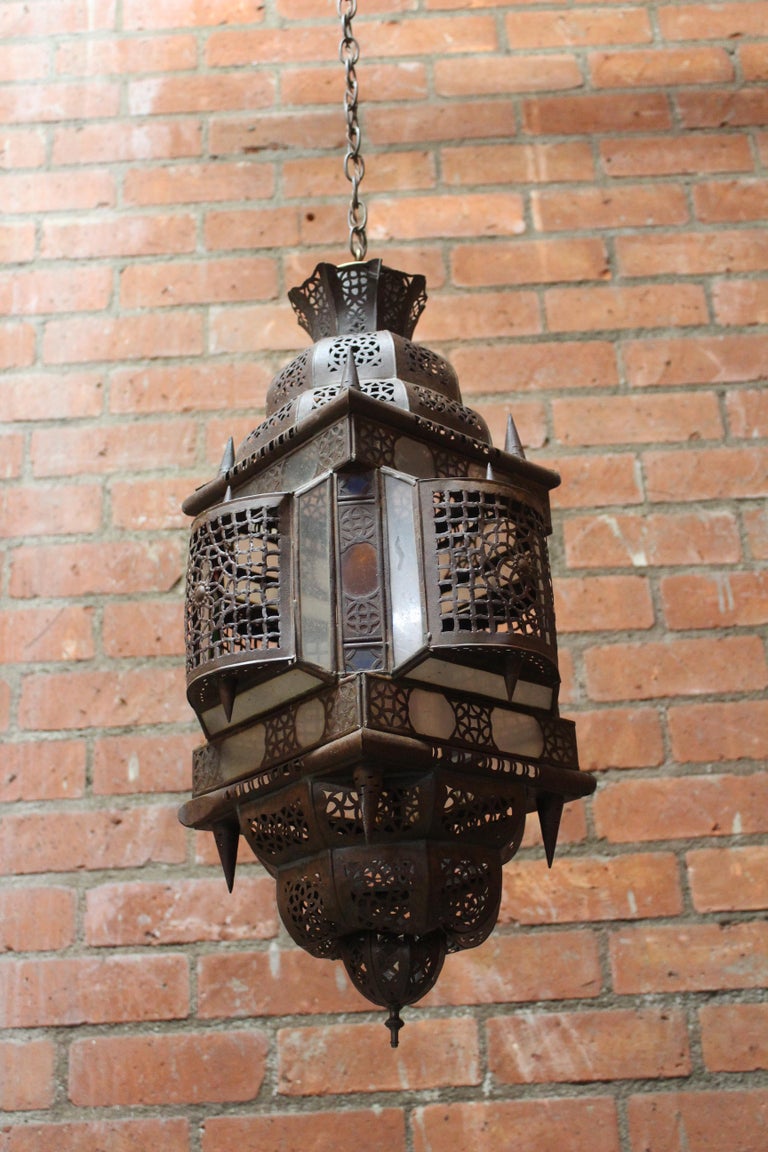Antique Moroccan Moorish Hanging Lantern Pendant Light For Sale at 1stDibs