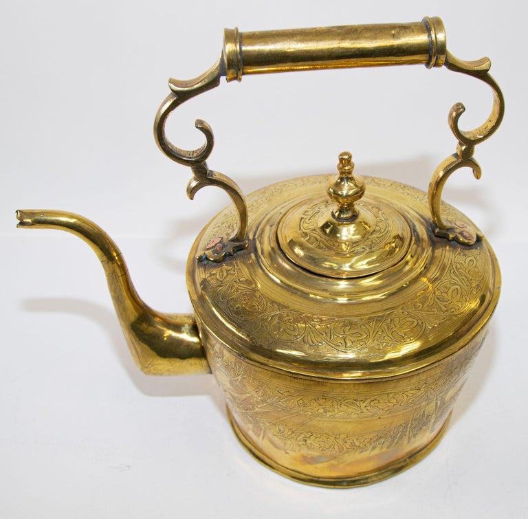 Antique Moroccan Moorish Large Heavy Solid Brass Kettle, 19th C at 1stDibs