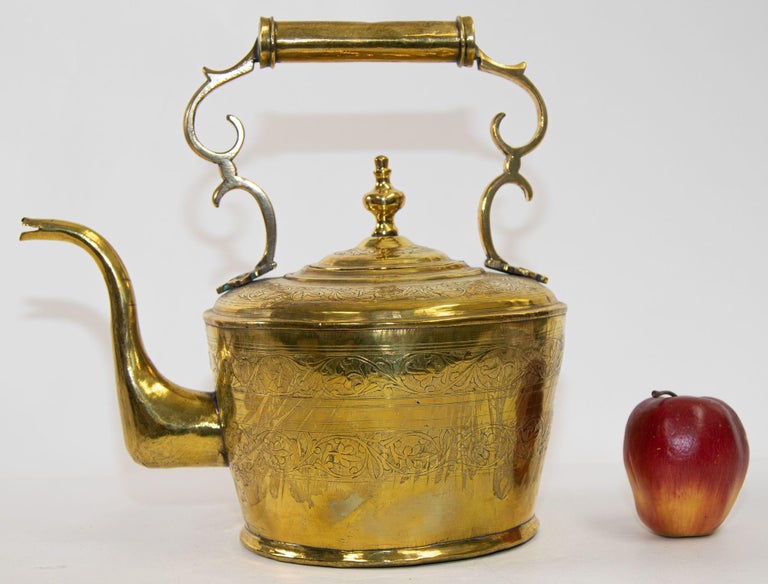 Antique Moroccan Moorish Large Heavy Solid Brass Kettle, 19th C at 1stDibs