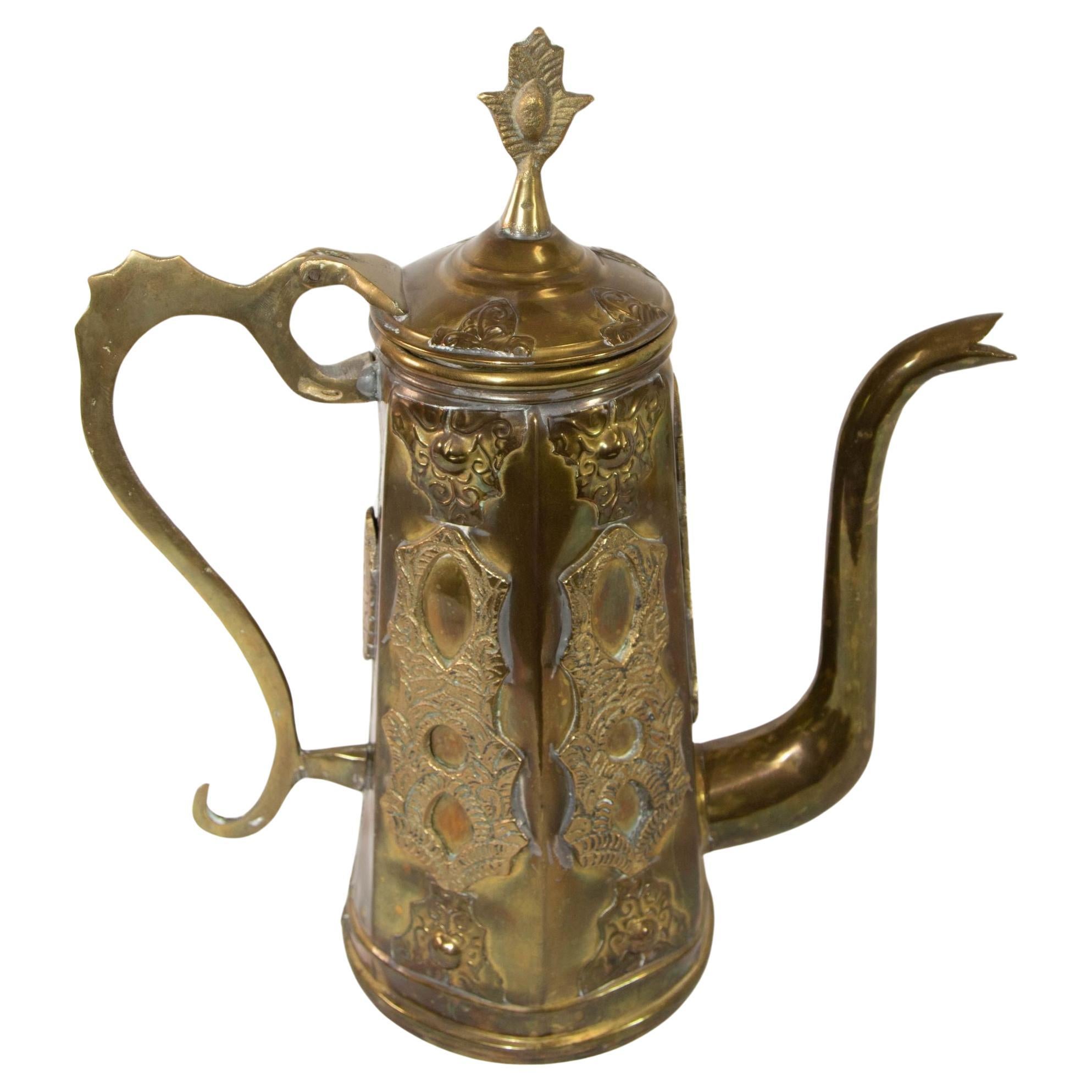 Antique Moroccan Islamic Brass Coffee Pot Dallah For Sale at 1stDibs