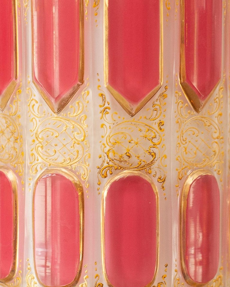 Antique Moser White Art Glass Canister with Pink Cabochon Panels and ...