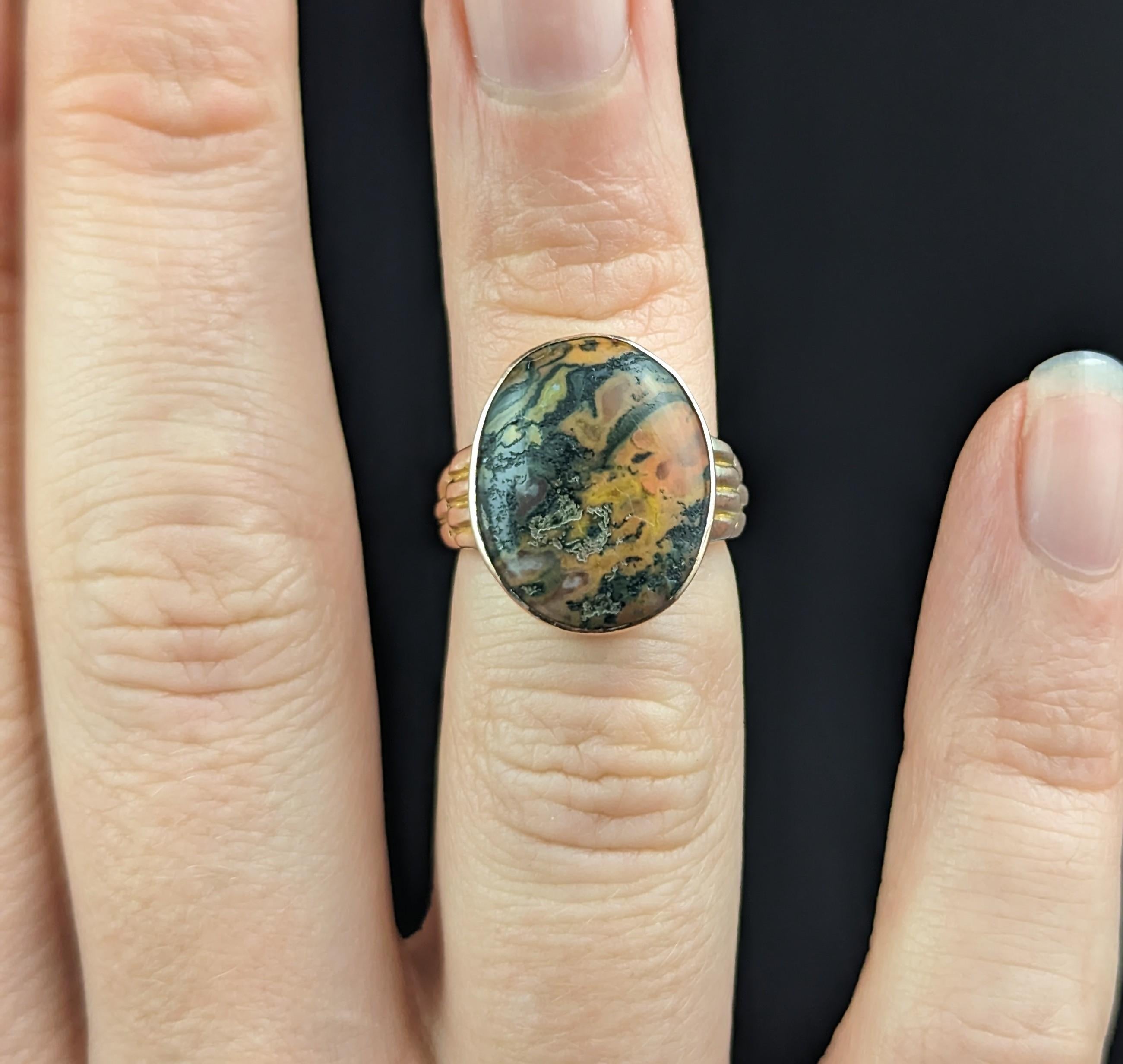 Antique Moss Agate Signet Ring, 9k Rose Gold For Sale at 1stDibs
