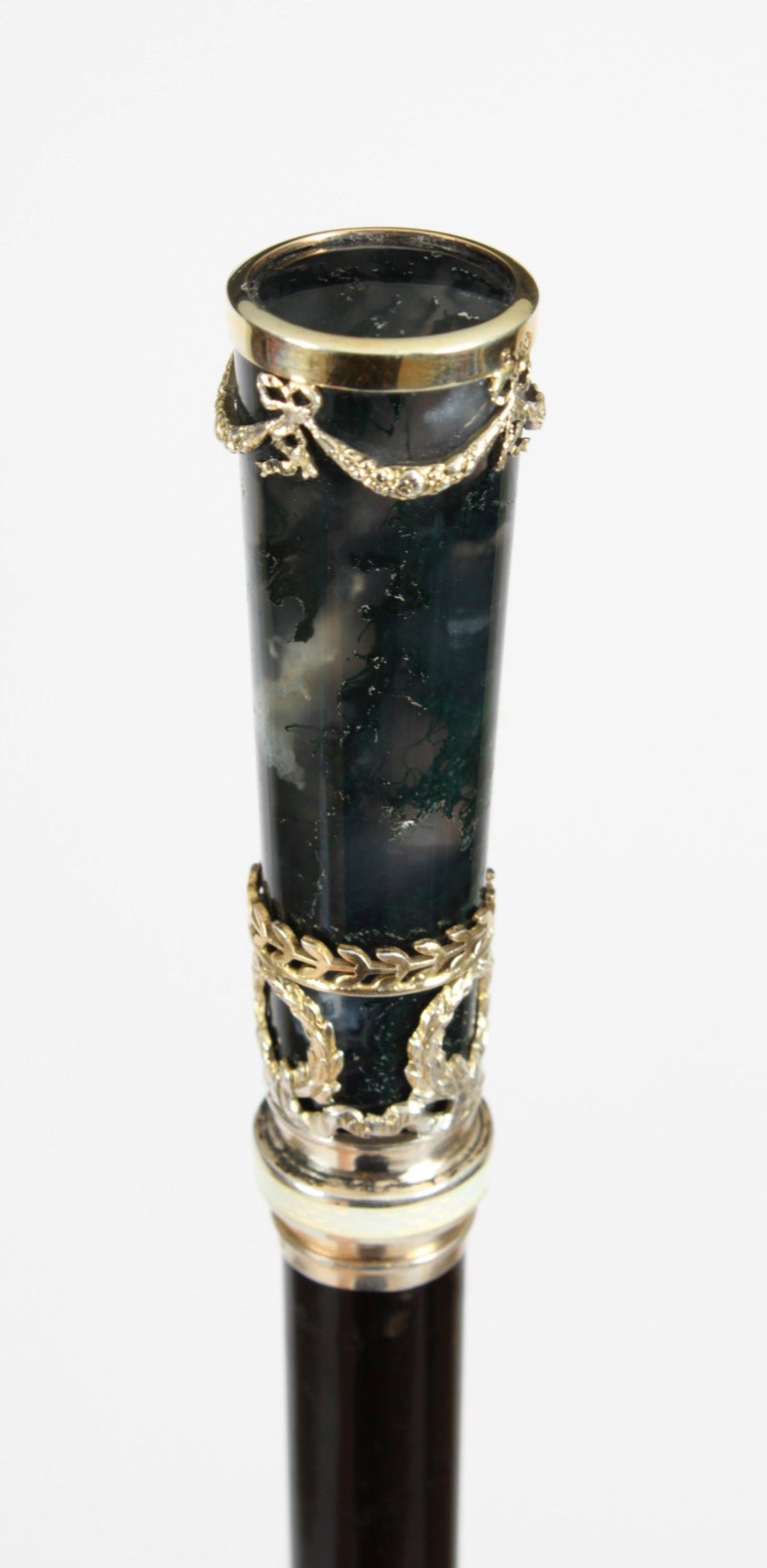 Antique Moss Agate Sterling Silver Walking Stick Cane George Adam ...
