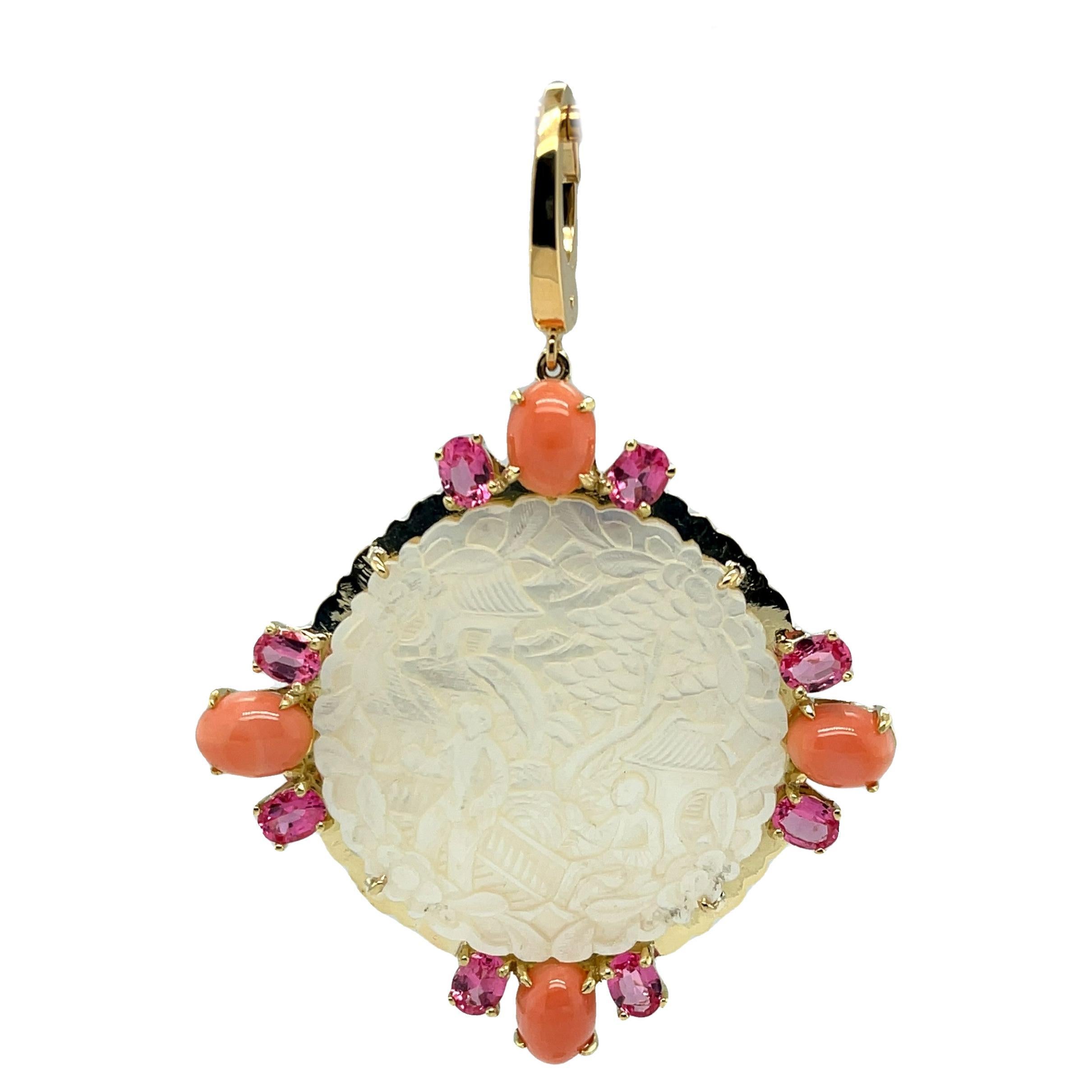 Antique Mother-of-Pearl Gaming Counter, Coral, Pink Spinel, Yellow Gold ...