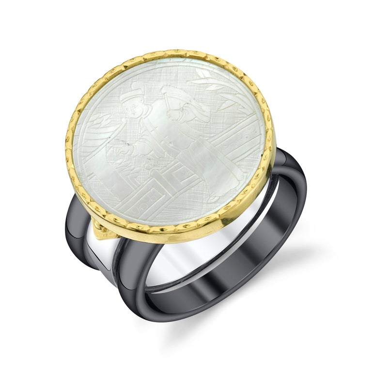 Antique Mother-of-Pearl Gaming Counter Gold and Silver Ring with ...