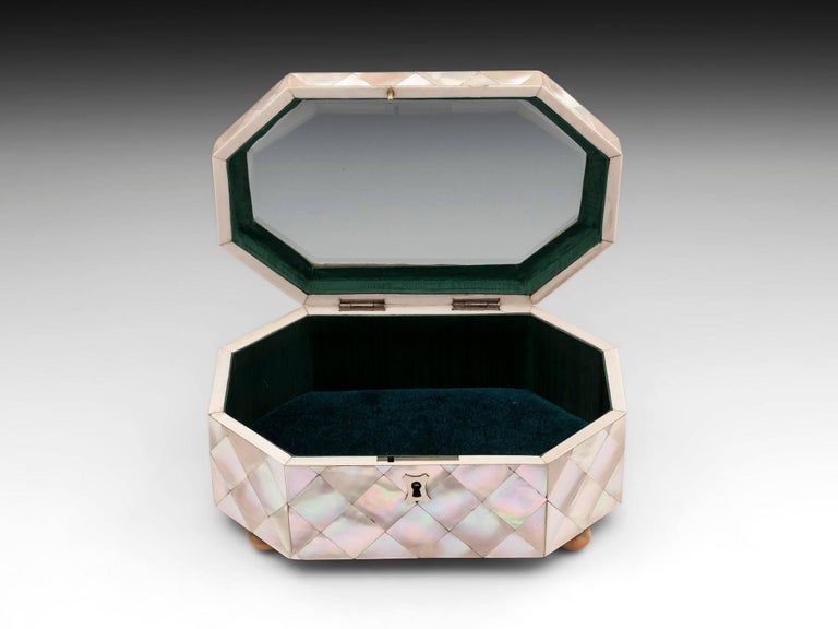 Antique Mother-of-Pearl Glazed Top Jewelry Box For Sale at 1stDibs