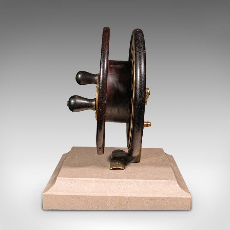 Antique Mounted Fishing Reel, English, Brass, Decorative, Travertine ...
