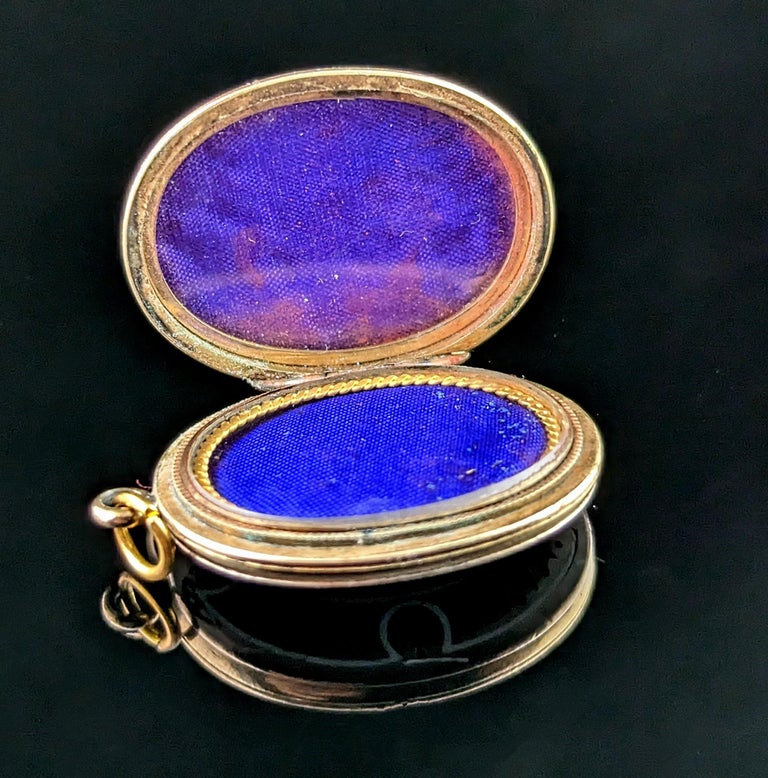 Antique Mourning Locket, 9k Gold Front and Back, Black and White Enamel ...