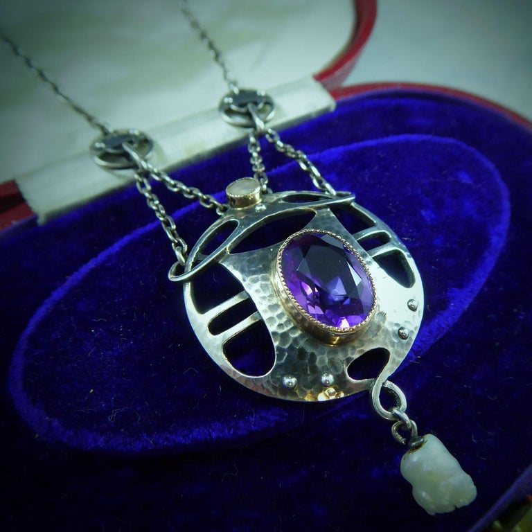 Antique Murrle Bennett Arts and Crafts Silver Amethyst Silver Necklace ...