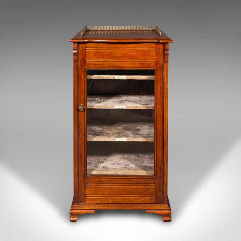Antique Music Cabinet, English, Walnut, Glass, Display Case, Bookcase ...