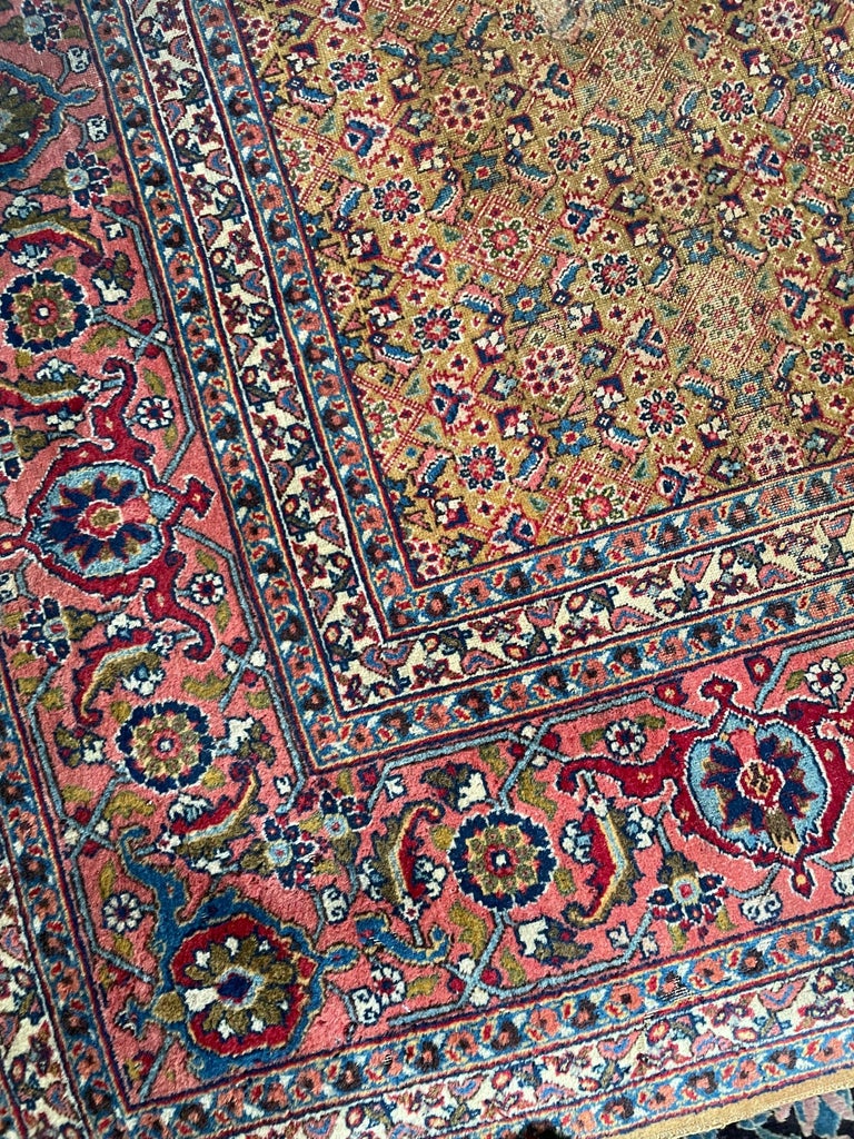 Antique Mustard Saffron and Salmon Designer Tabriz in Herati Design, c ...