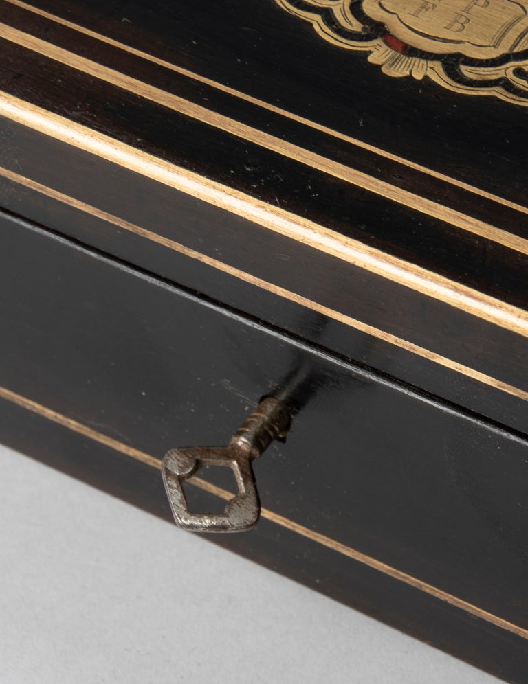 Antique Napoleon III Wooden Box with Copper and Faux Tortoise Inlay at ...