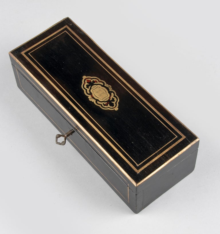 Antique Napoleon III Wooden Box with Copper and Faux Tortoise Inlay at ...