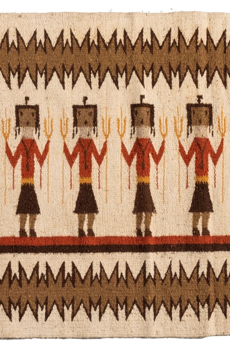 Antique Ivory Native American Navajo Weaving Rug with Figures circa ...