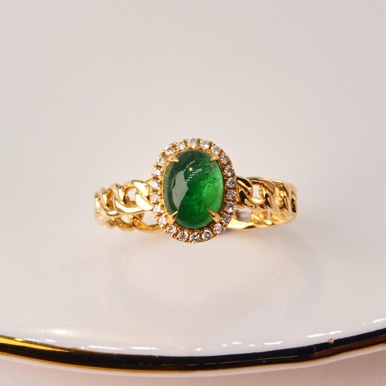 Antique Natural Emerald Diamond Yellow Gold Chain Engagement Ring ...