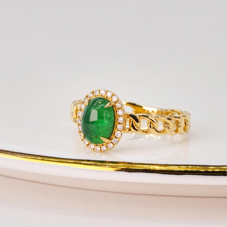 Antique Natural Emerald Diamond Yellow Gold Chain Engagement Ring ...