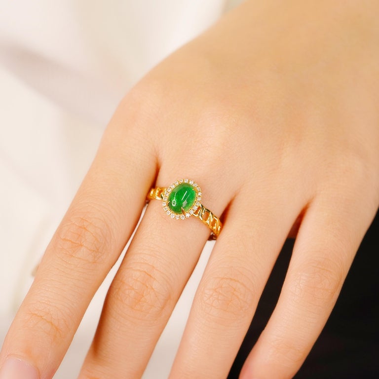 Antique Natural Emerald Diamond Yellow Gold Chain Engagement Ring ...