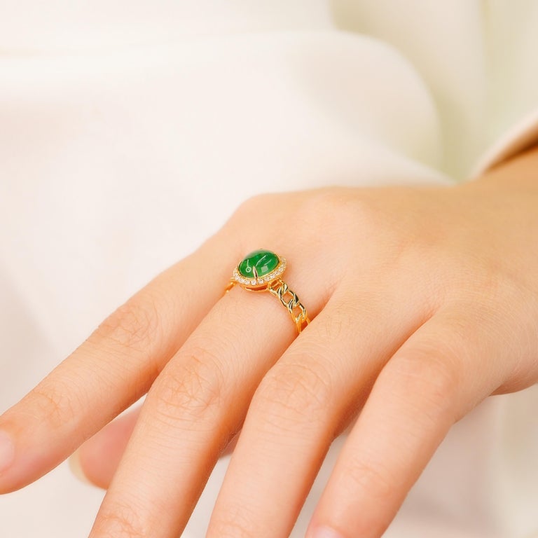 Antique Natural Emerald Diamond Yellow Gold Chain Engagement Ring ...