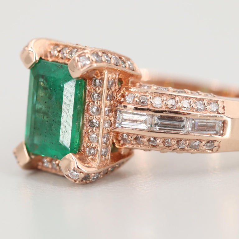 Customizable Antique Natural Emerald Engagement Ring, Unique 18K Rose Gold Ring For Sale at 1stDibs