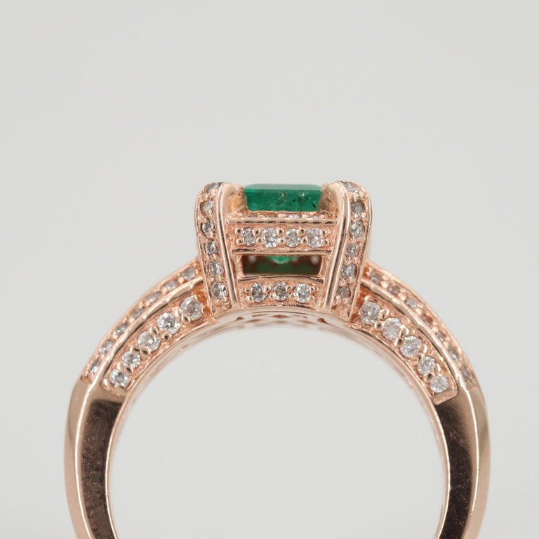 Customizable Antique Natural Emerald Engagement Ring, Unique 18K Rose Gold Ring For Sale at 1stDibs