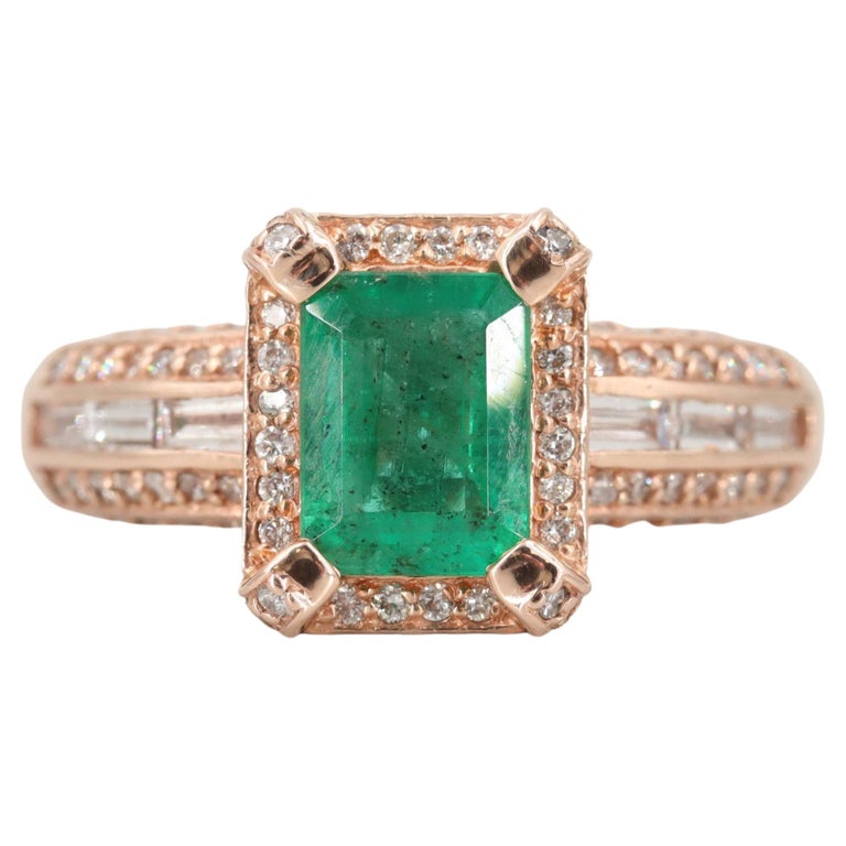 Customizable Antique Natural Emerald Engagement Ring, Unique 18K Rose ...