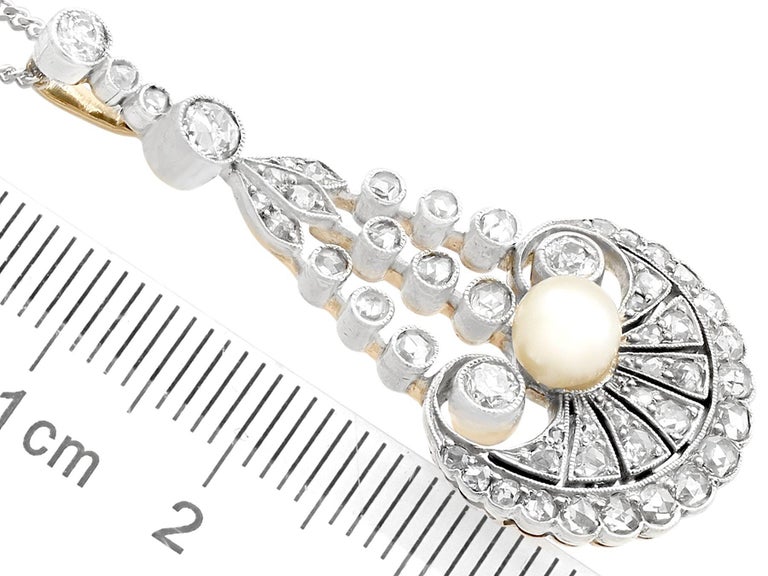 Antique Natural Pearl and 1.48 Carat Diamond Yellow Gold Pendant For ...