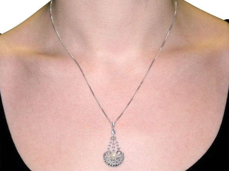 Antique Natural Pearl and 1.48 Carat Diamond Yellow Gold Pendant For ...