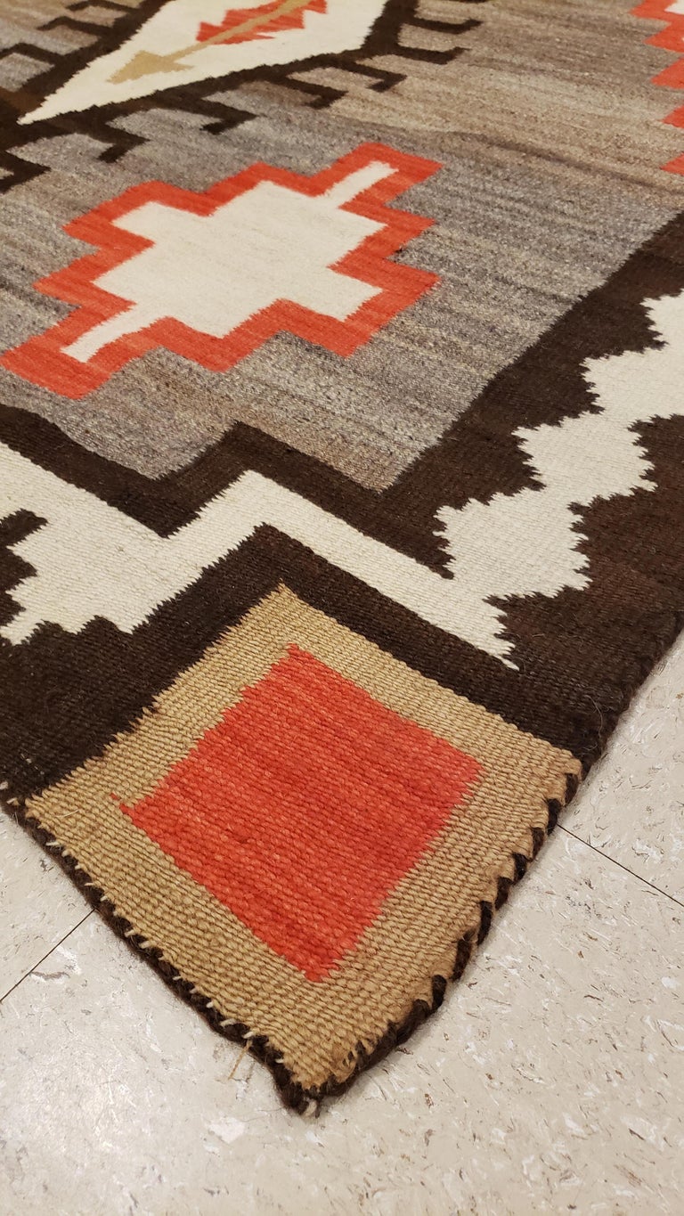 Antique Navajo Carpet, Folk Rug, Handmade Wool, Beige, Gray, Orange ...