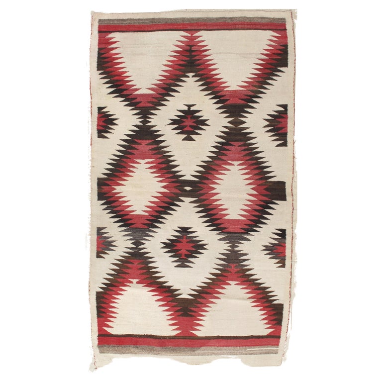 Antique Navajo Carpet, Folk Rug, Handmade Wool, Red, Black, Ivory ...