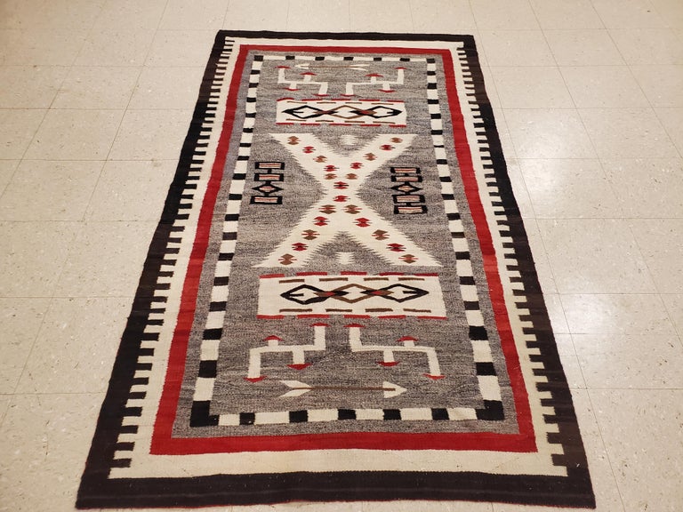 Antique Navajo Carpet, Folk Rug, Handmade Wool Rug, Beige, Gray, Brown ...