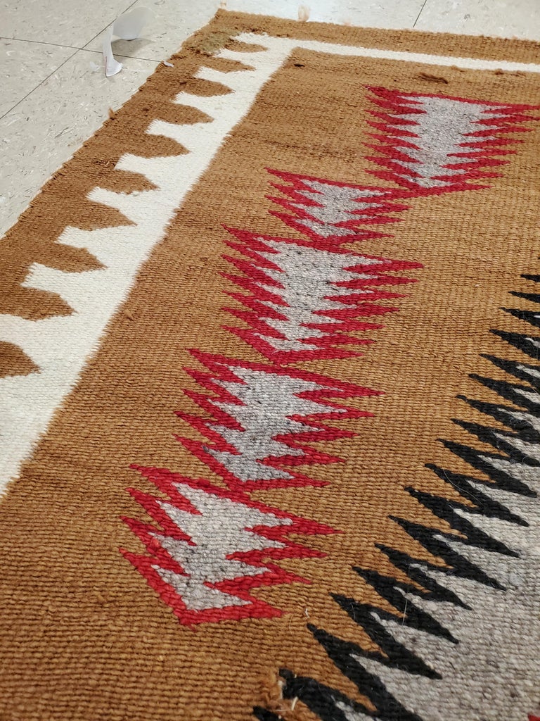 Antique Navajo Carpet, Storm Pattern Rug, Handmade Wool Rug, Gray, Red ...