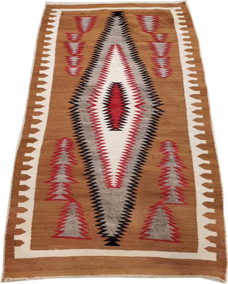 Antique Navajo Carpet, Storm Pattern Rug, Handmade Wool Rug, Gray, Red ...