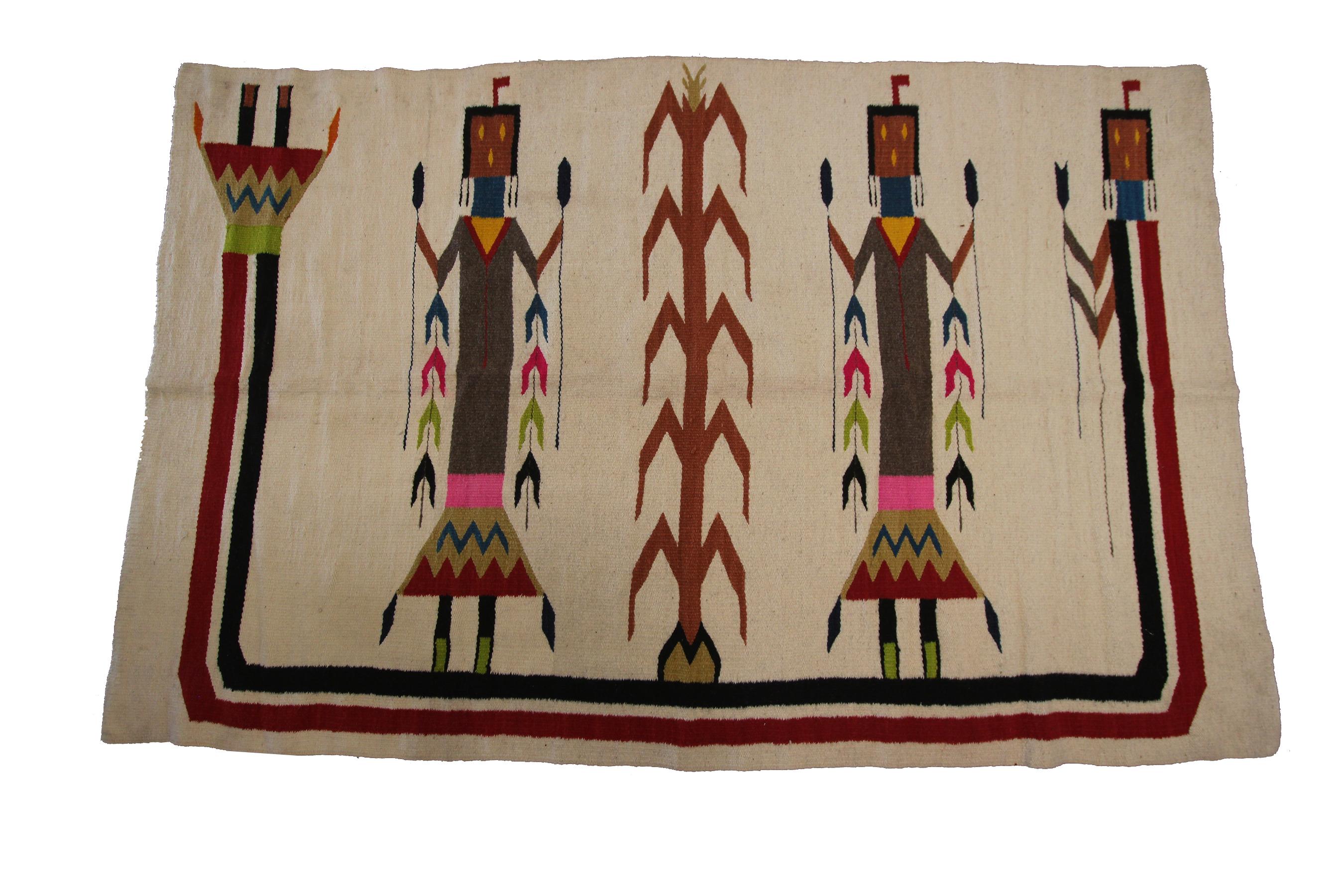 Antique Navajo Rug Yei Navajo Rare Human Geometric Handmade Wool Ivory ...