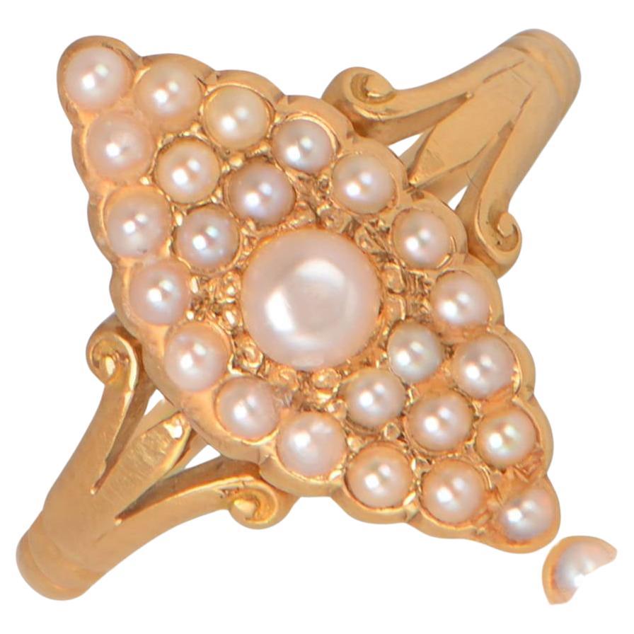 Antique Navette Pearl Cluster Ring, 18k Yellow Gold, Circa 1815 For ...
