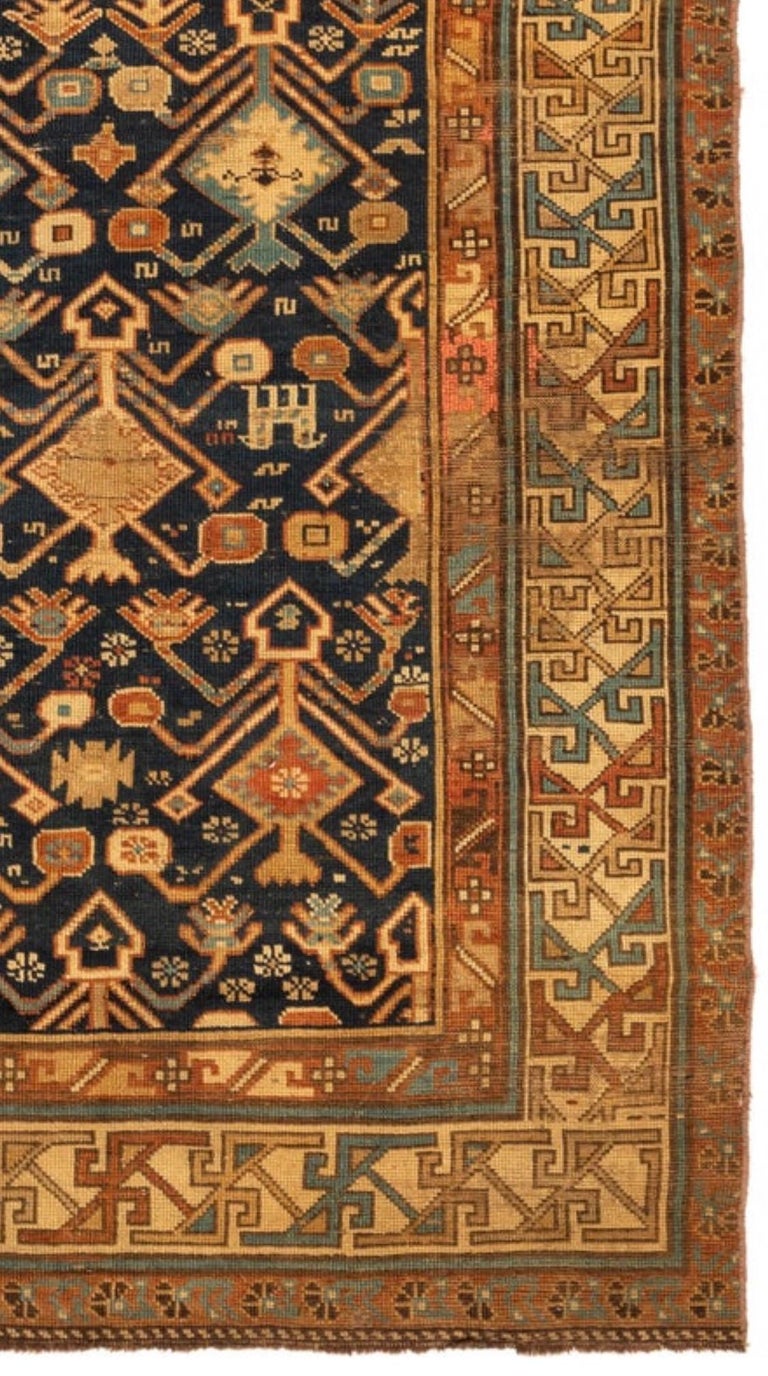 Antique Navy Blue Ivory Gold Geometric Tribal Caucasian Dagestan Rug ...