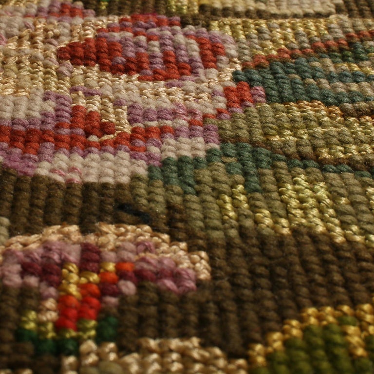 Antique Needlepoint Green Multi-Color Wool Floral Rug by Rug and Kilim ...