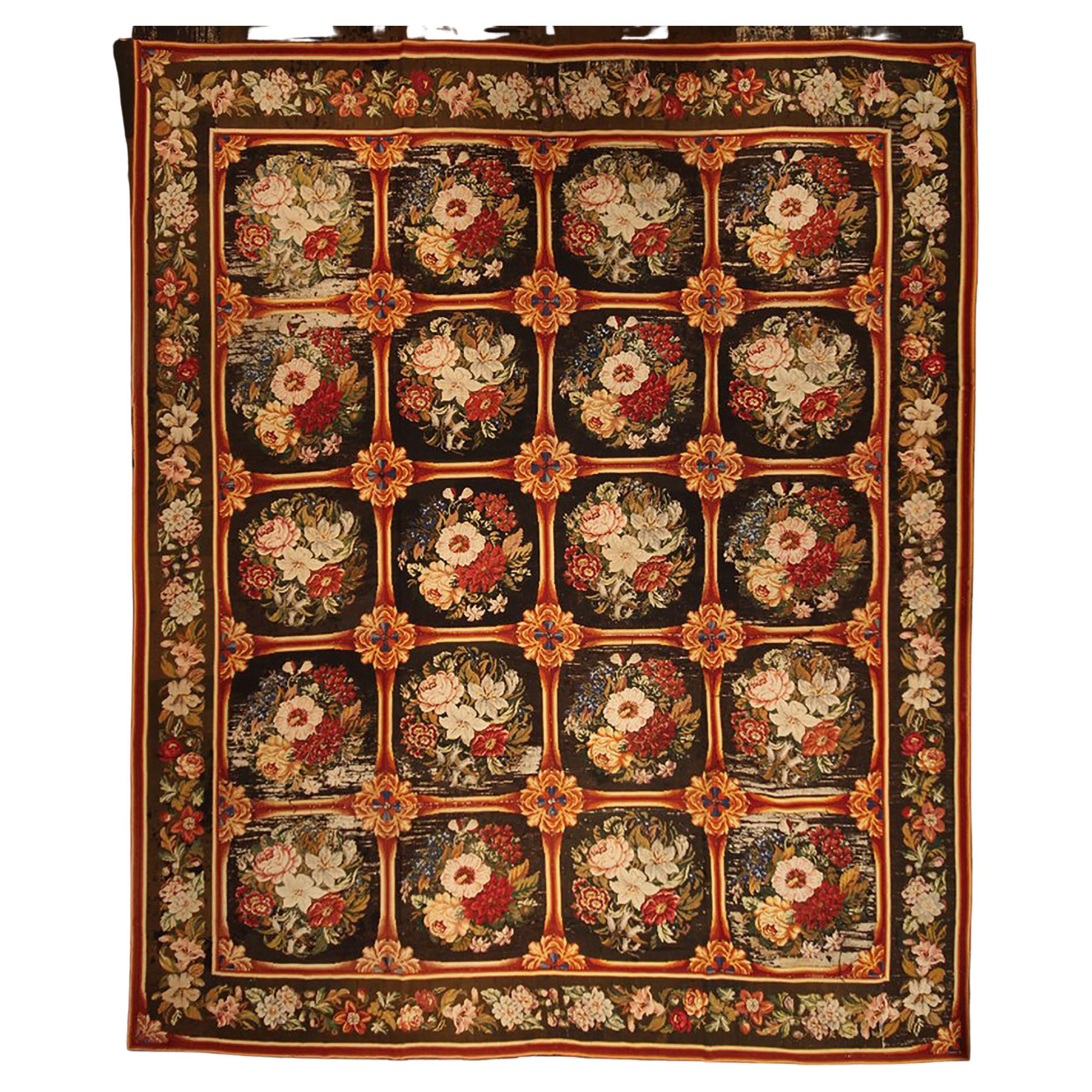 Antique German Blue and Red Rug with Floral Patterns For Sale at 1stDibs