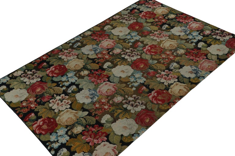 Antique Needlepoint Rug in with Red and Green Floral Patterns, by Rug ...