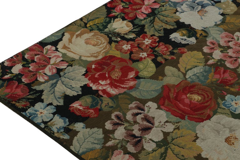 Antique Needlepoint Rug in with Red and Green Floral Patterns, by Rug ...