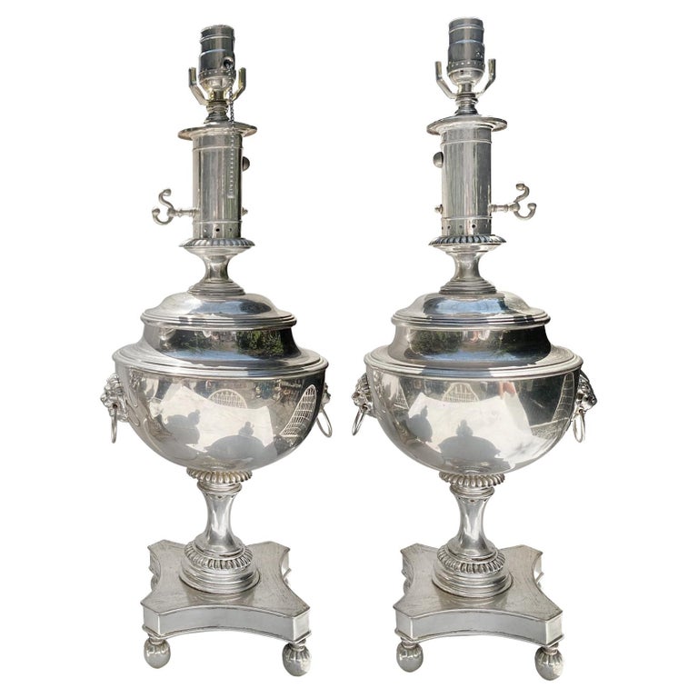 Antique Neoclassic Silver Plated Table Lamps For Sale at 1stDibs
