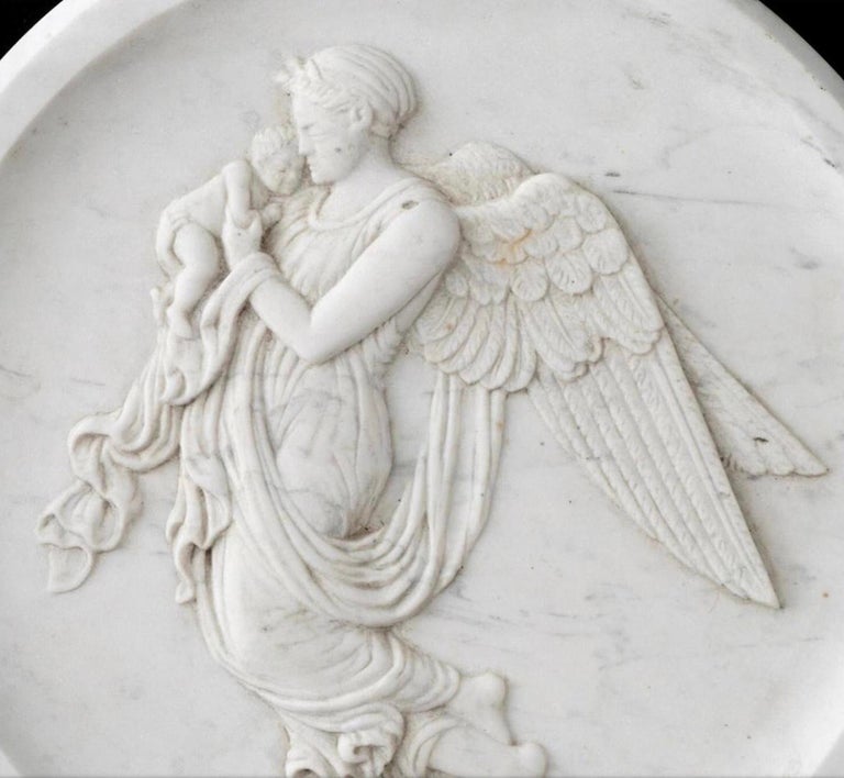 Antique Neoclassical Angel and Child Marble Rondel For Sale at 1stDibs