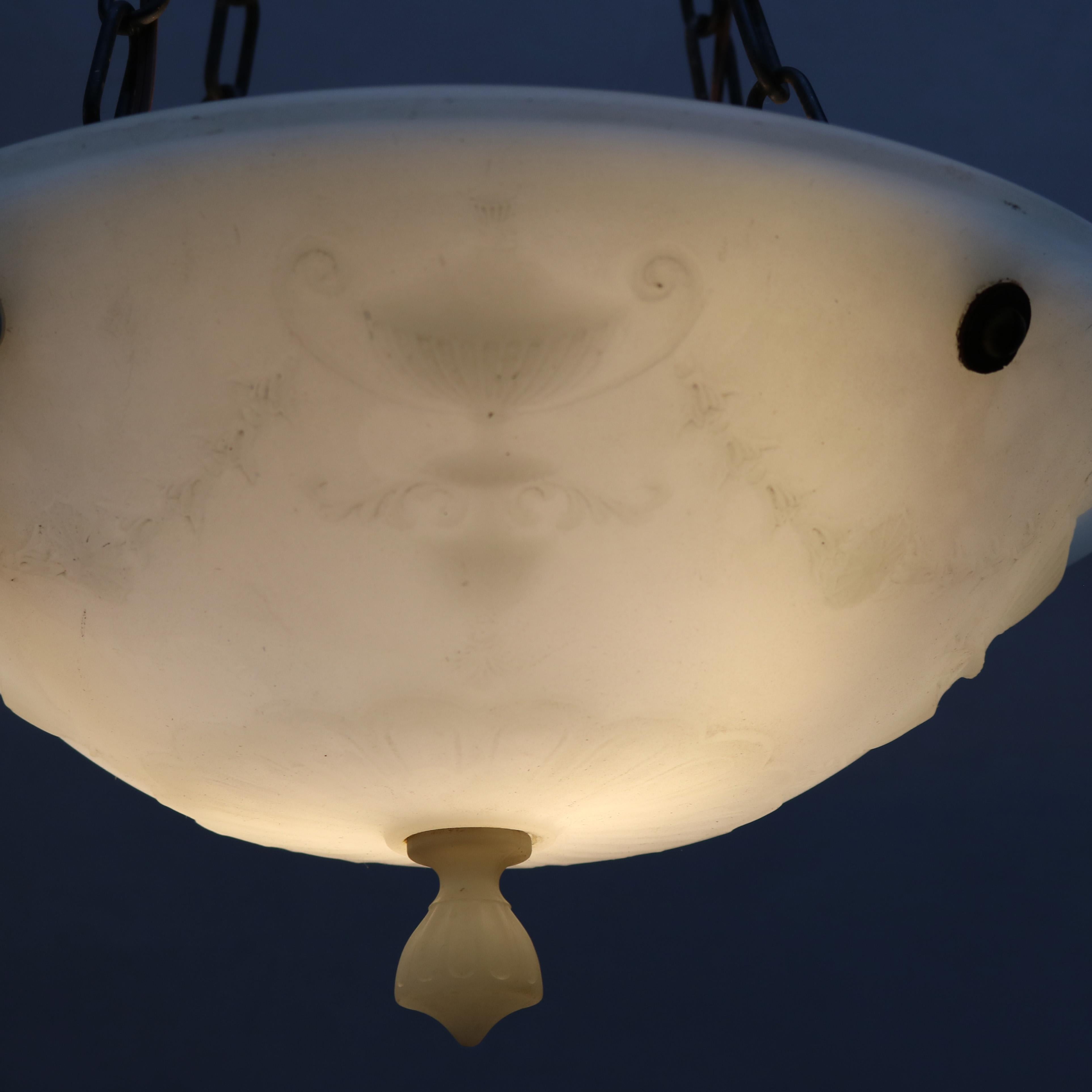 Antique Neoclassical Brass and Glass Embossed Hanging Dome Light, Circa ...