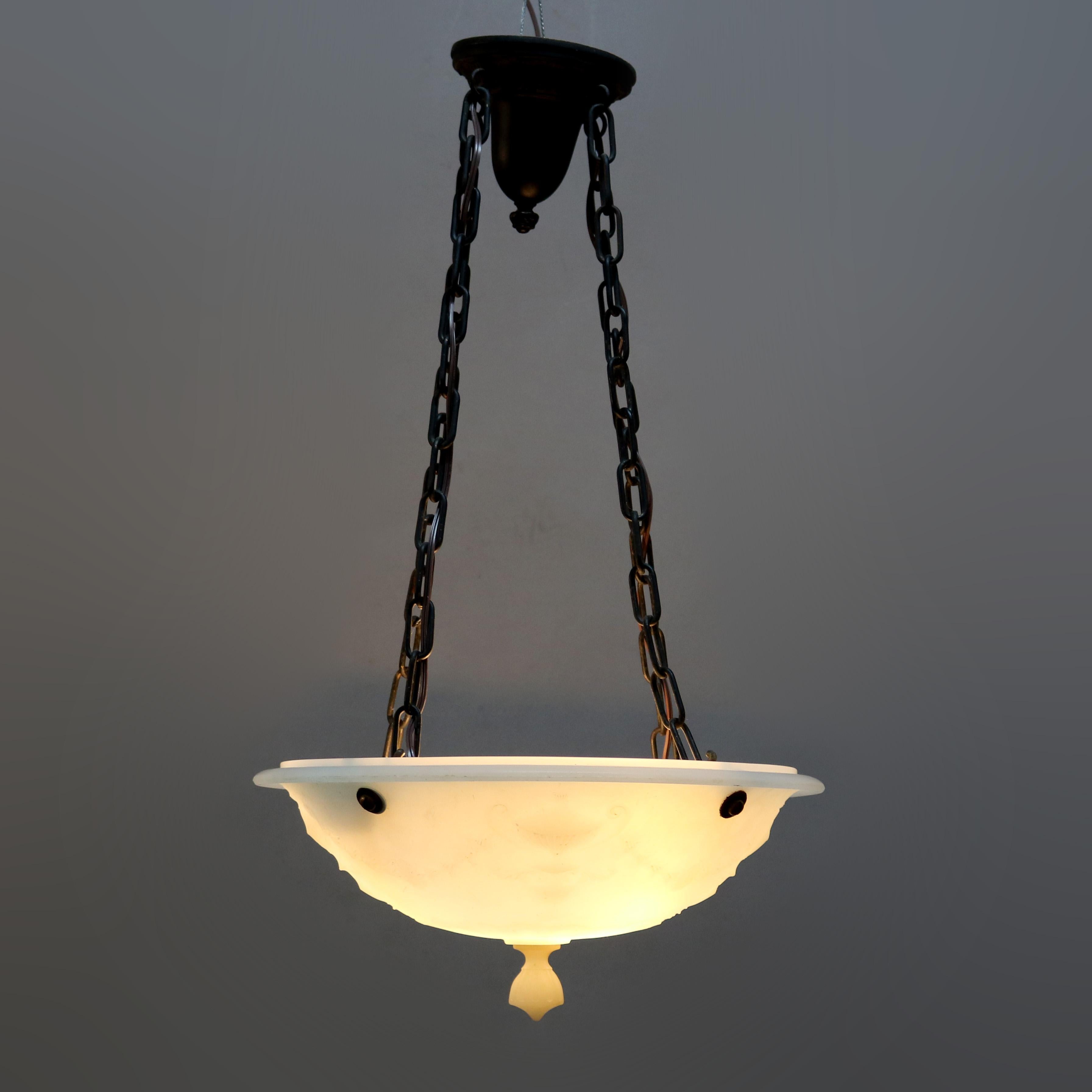 Antique Neoclassical Brass and Glass Embossed Hanging Dome Light, Circa ...