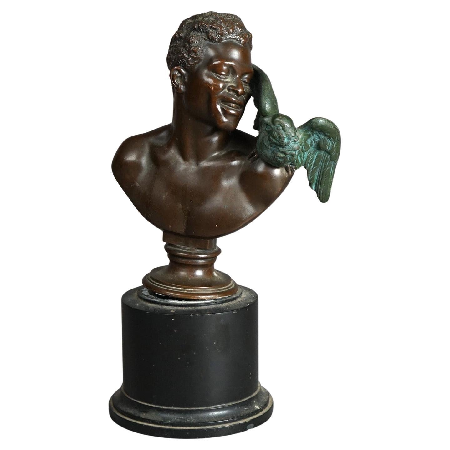Antique Neoclassical Bronze and Marble Man and Bird Sculpture By E ...