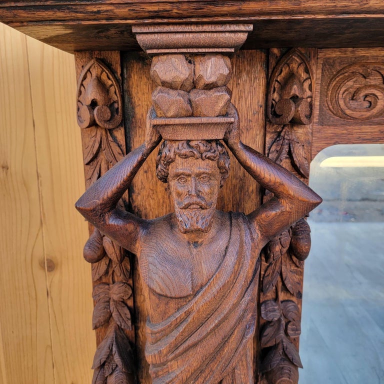 Antique Neoclassical Carved Figural Quarter-Sawn Fireplace Mantel ...