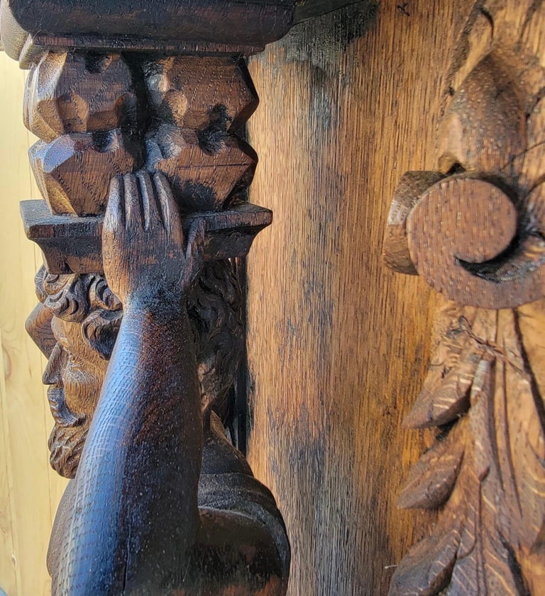 Antique Neoclassical Carved Figural Quarter-Sawn Fireplace Mantel ...